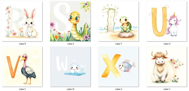 Watercolor Alphabet Printable A–Z for Kids | Animal ABC Wall Art ...