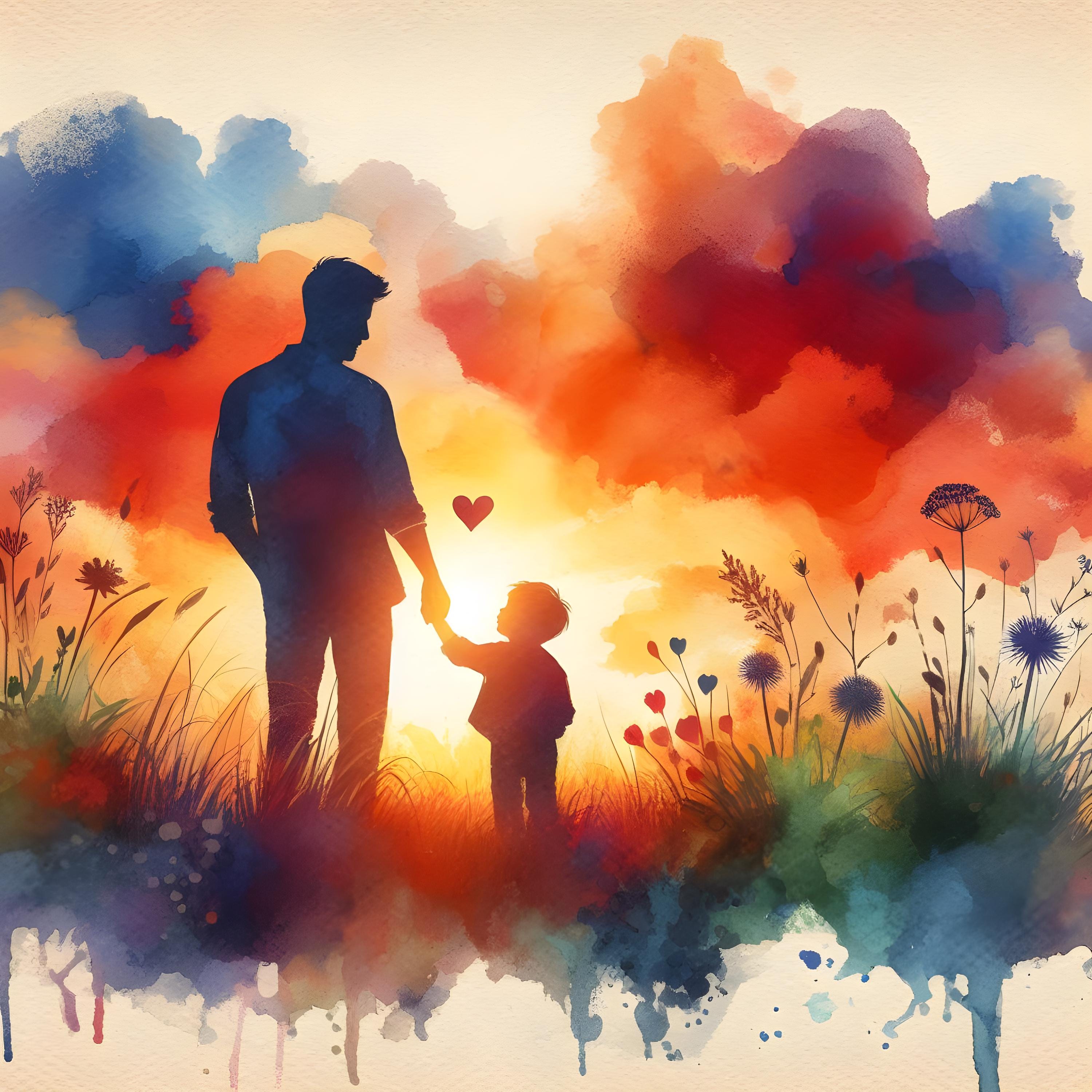 Father and Son Clipart - 12 Watercolor Sun Down Jpgs | Printable Father ...