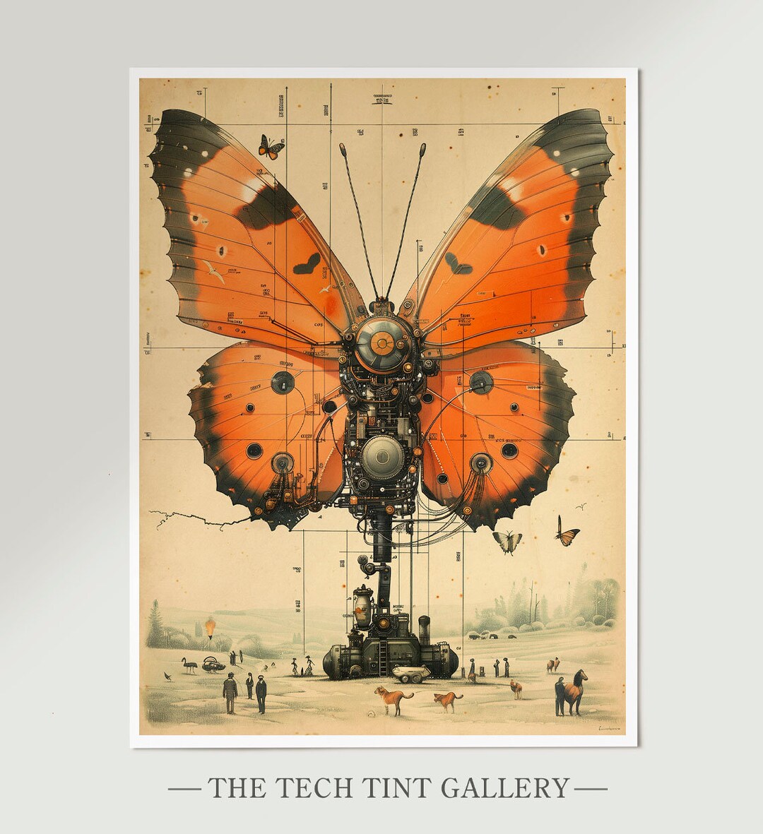 Surreal Illustration of a Butterfly, Retro Futuristic Illustration of ...