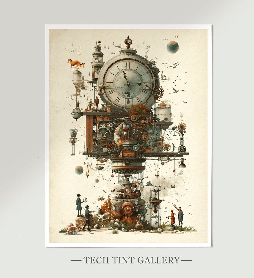 Color Art Print of Clock, Color Poster of a Clock Machinery, Surreal ...
