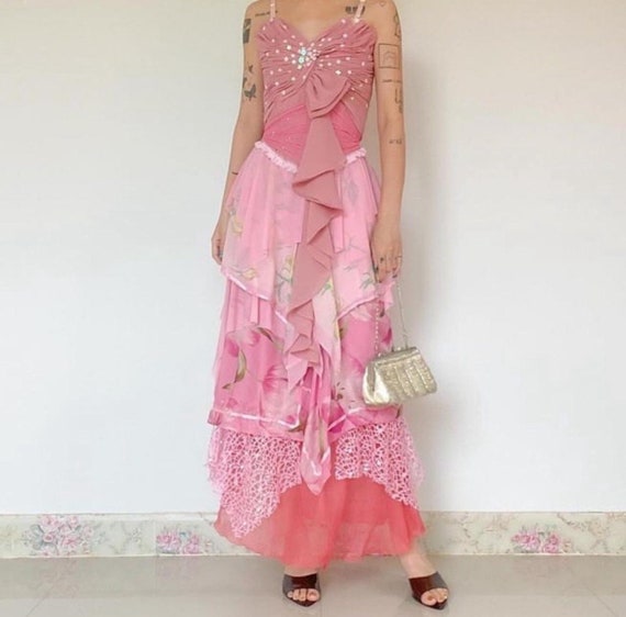 Vintage Abstract Y2K Beaded Prom Dress - Gem