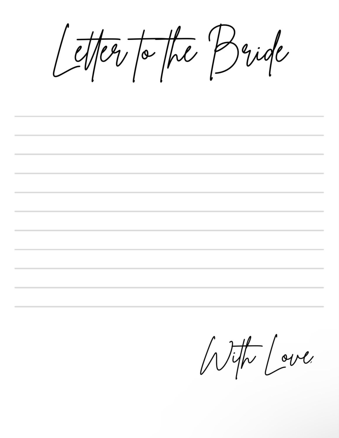 Letter to the Bride Template - Instant Digital Download - Etsy