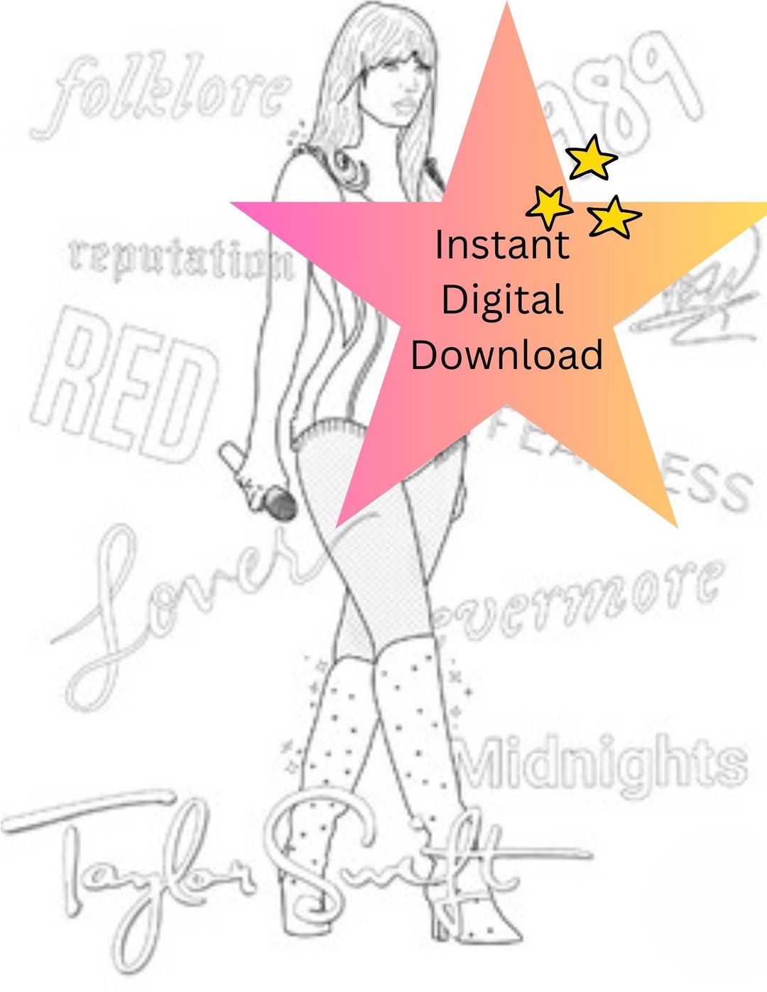 Instant Download Swiftie Coloring Page Eras Tour With Taylor. Digital ...