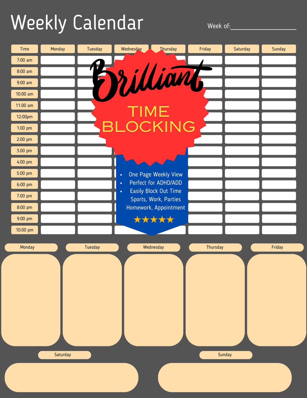 Weekly Time Block Calendar Perfect for ADD and ADHD as Well as Family ...