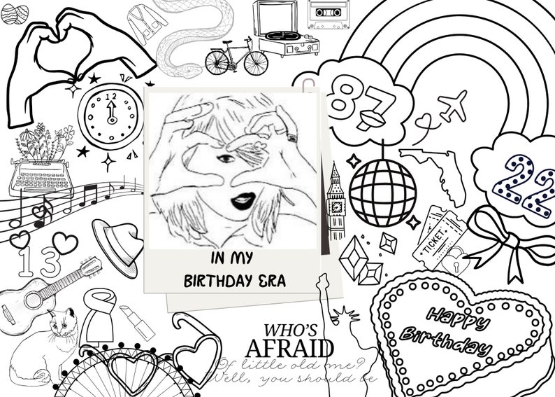 Taylor in My Birthday Swift Era Tour Coloring Page Placemat Activity ...