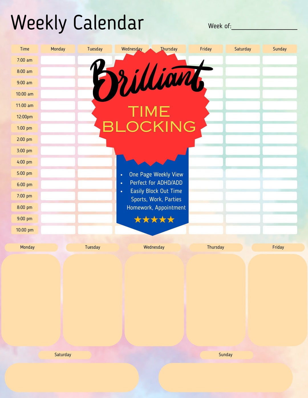 Weekly Time Block Calendar Perfect for ADD and ADHD as Well as Family ...