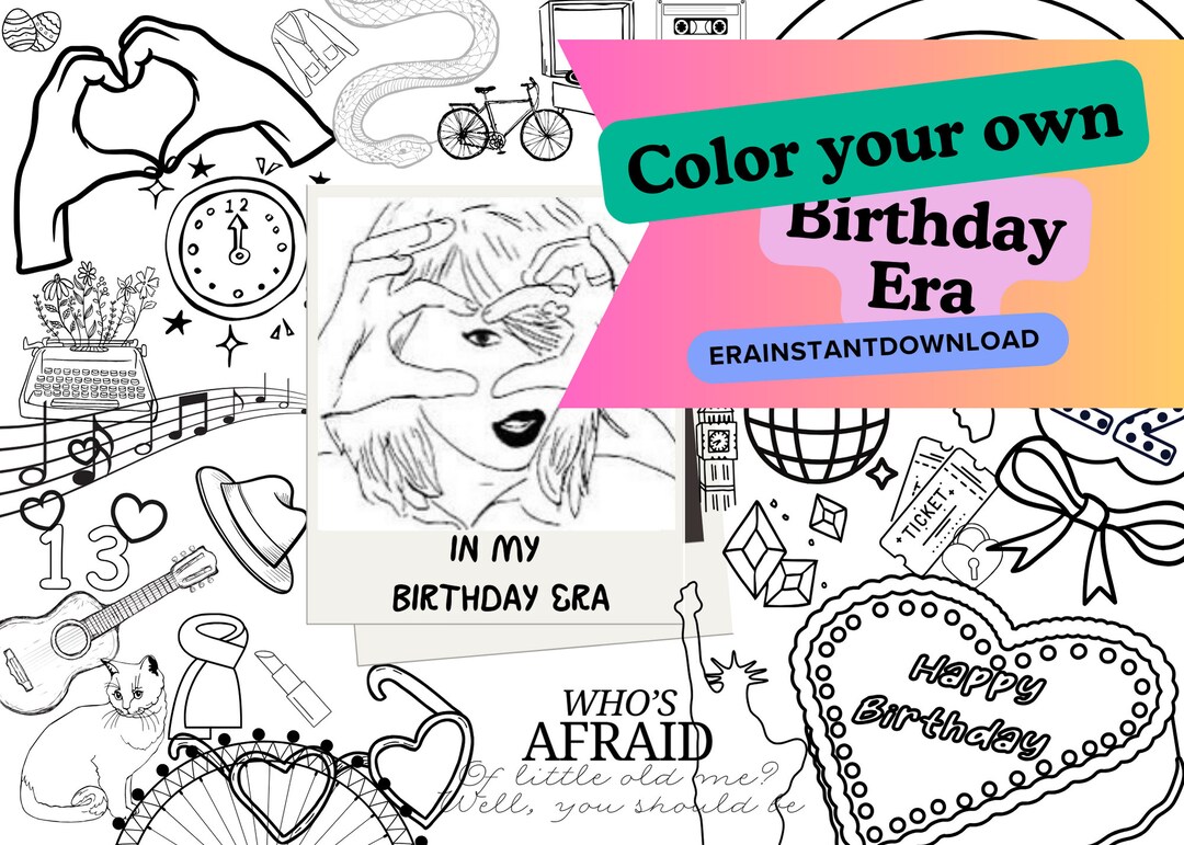 Taylor in My Birthday Swift Era Tour Coloring Page Placemat Activity ...