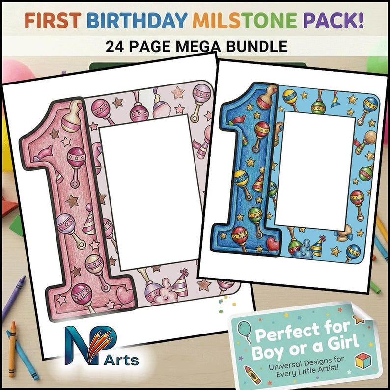Number 1 Coloring Pages Bundle - First Birthday Activity - Party Favors ...