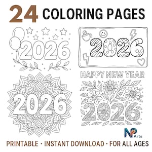 2026 New Year Coloring Pages | 24 Bold Designs (PDF Download) - Etsy