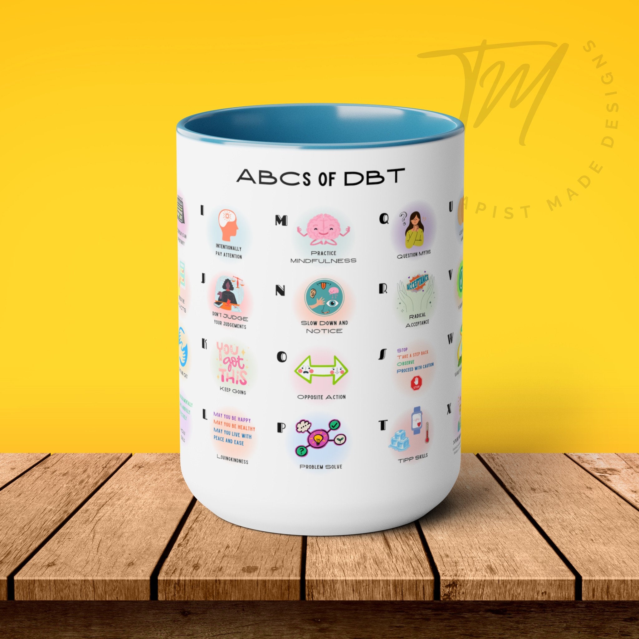 Abcs of DBT Alphabet Coping Skills Two Tone Mug, Daily Reminder of DBT ...
