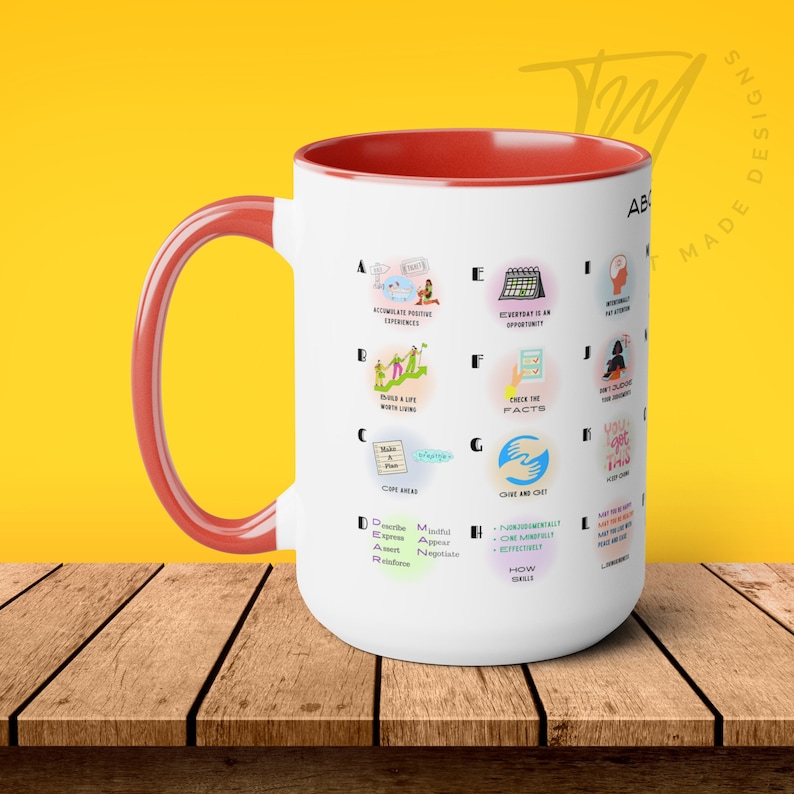 Abcs of DBT Alphabet Coping Skills Two Tone Mug, Daily Reminder of DBT ...
