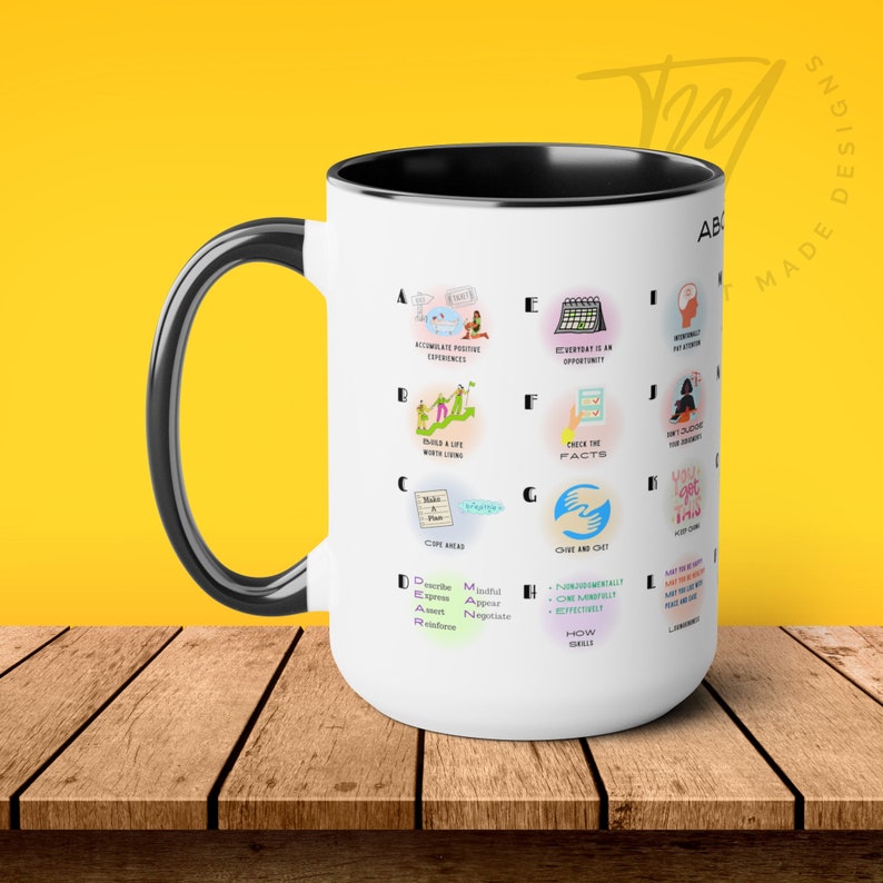 Abcs of DBT Alphabet Coping Skills Two Tone Mug, Daily Reminder of DBT ...