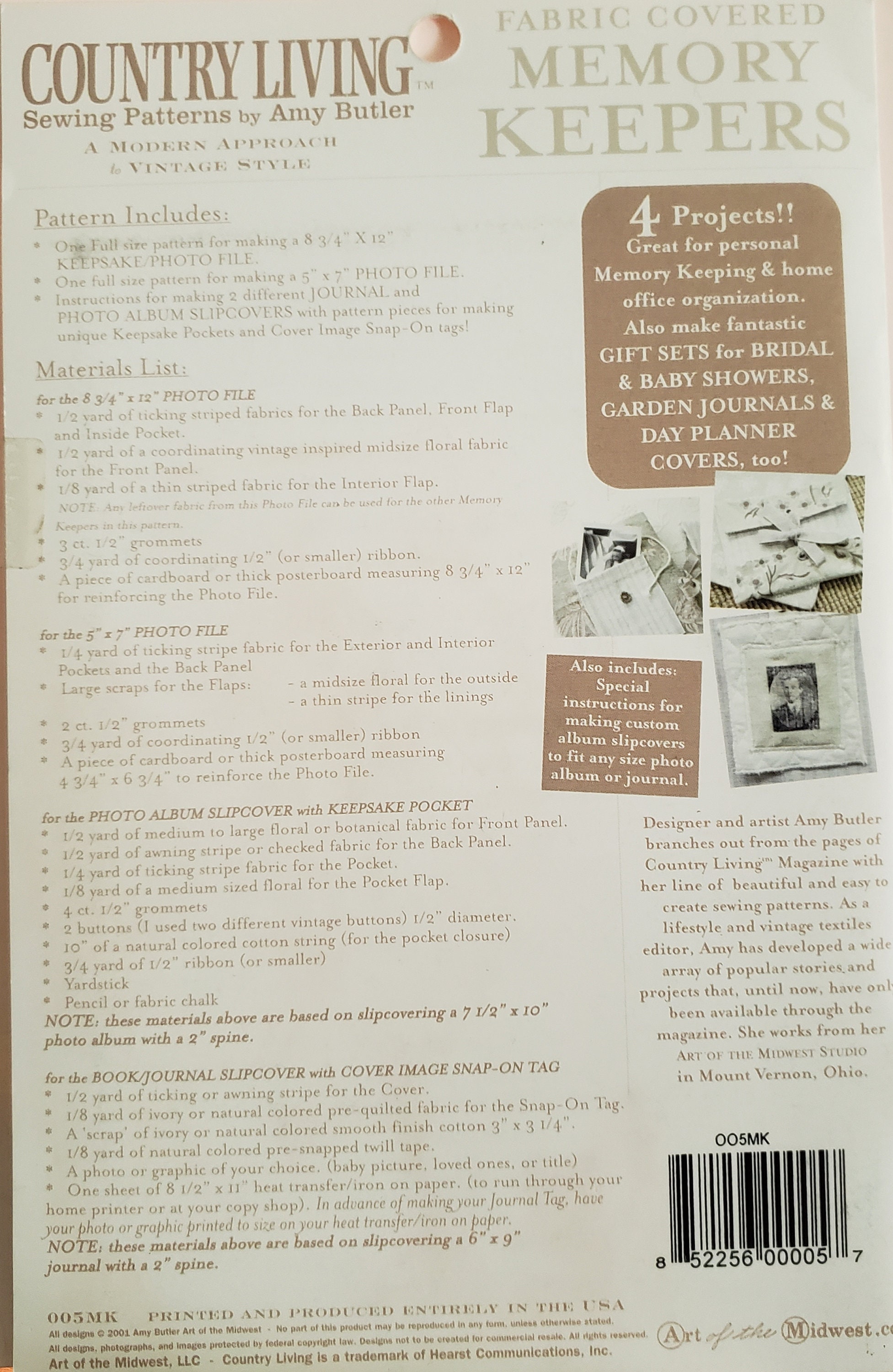 Amy Butler Country Living Sewing Pattern Fabric Covered Memory Keepers ...