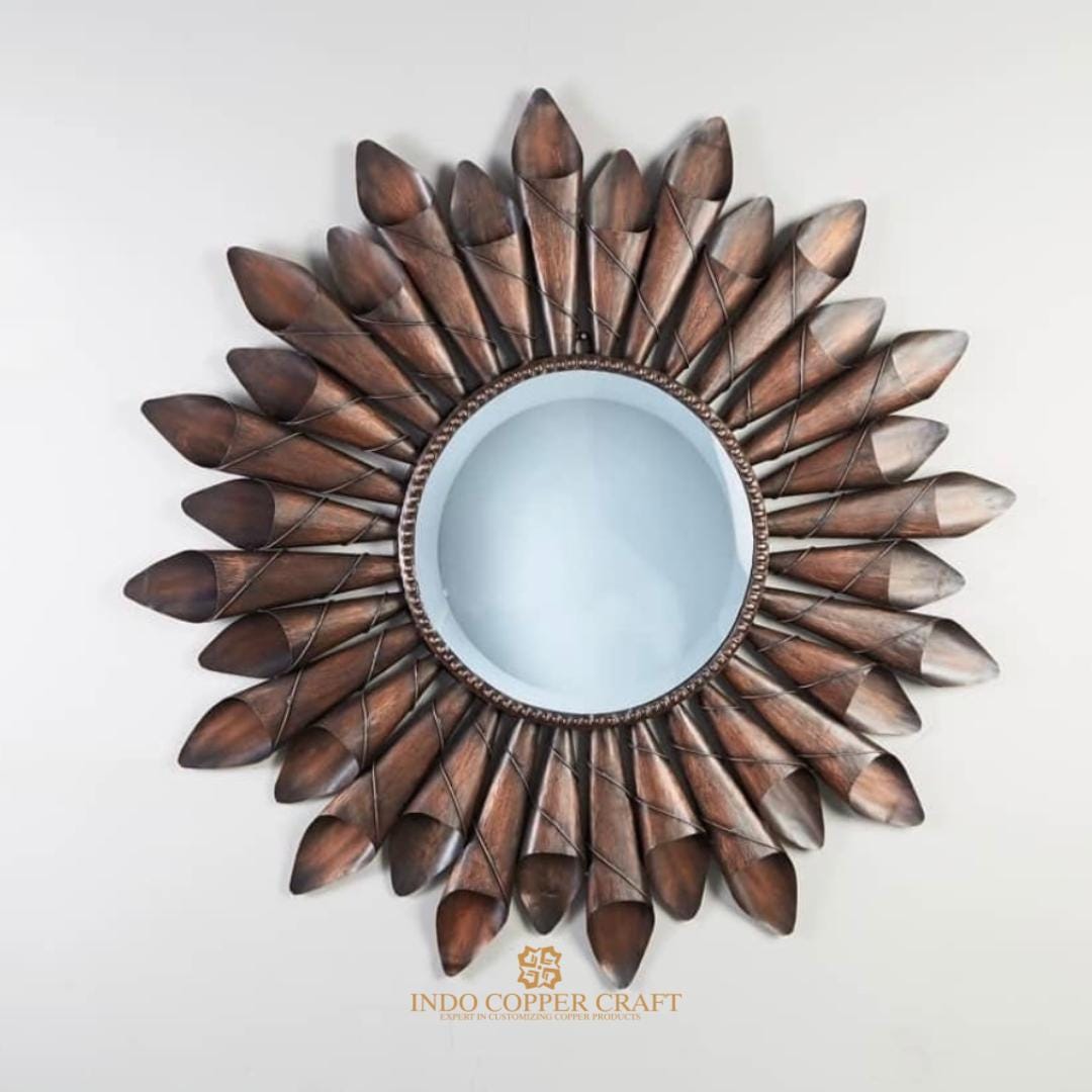 Copper Wall Mirror, Copper Mirror With Decorative Flowers, Copper Round ...
