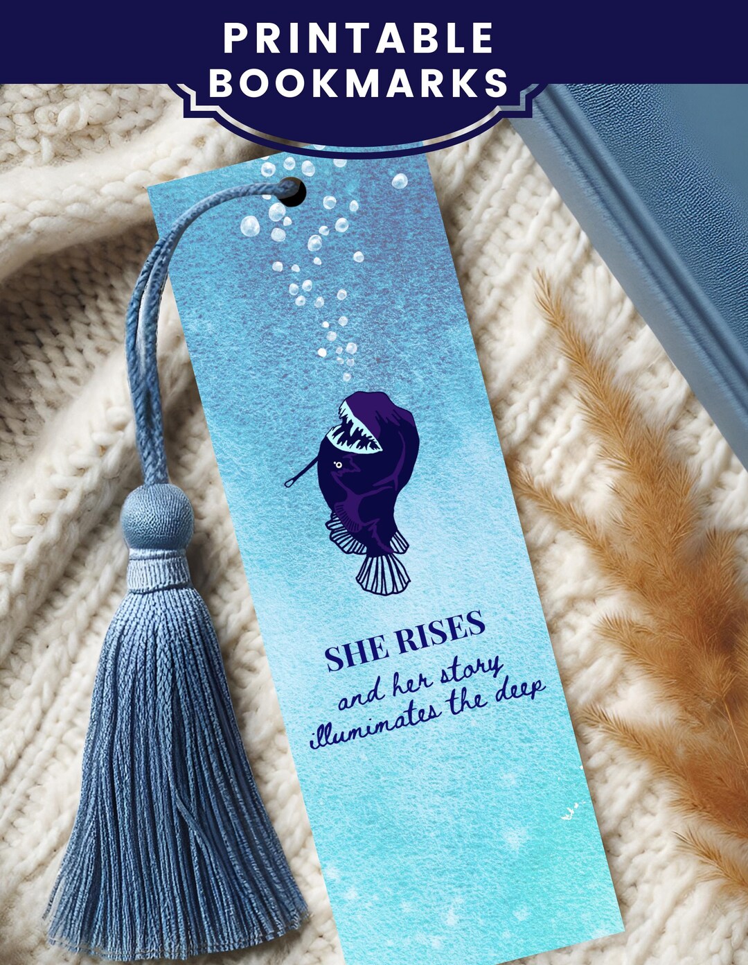 Black Angler Fish Printable Bookmark - She Rises - Tiny Fish Digital ...