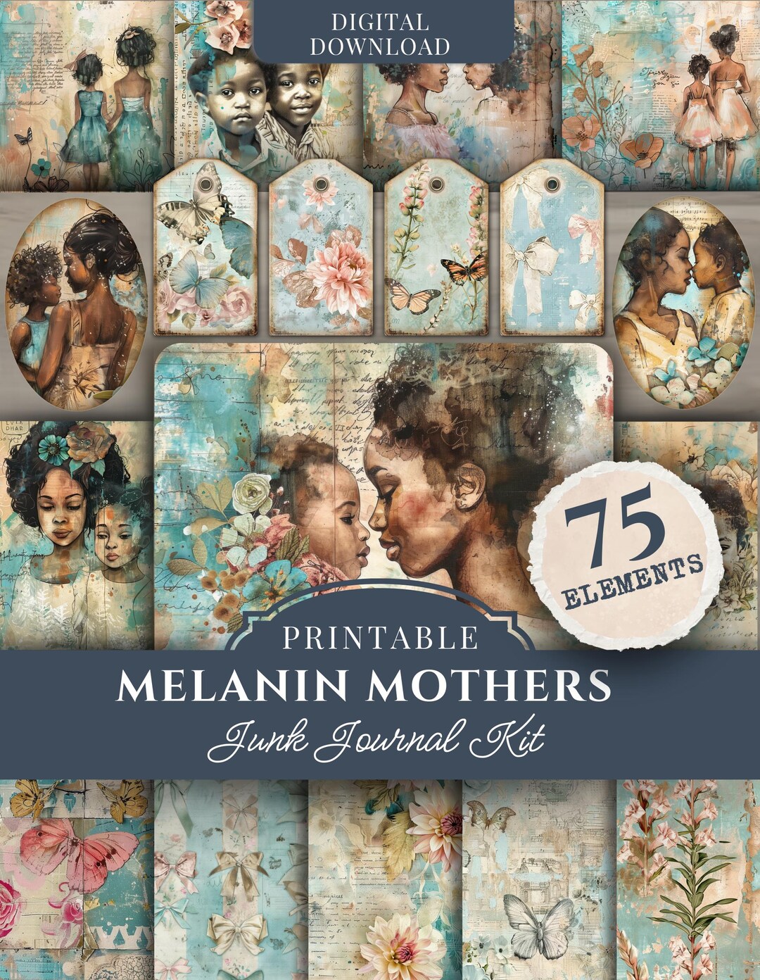 Melanin Mother Junk Journal Kit, Black Women Mother's Day Journal ...