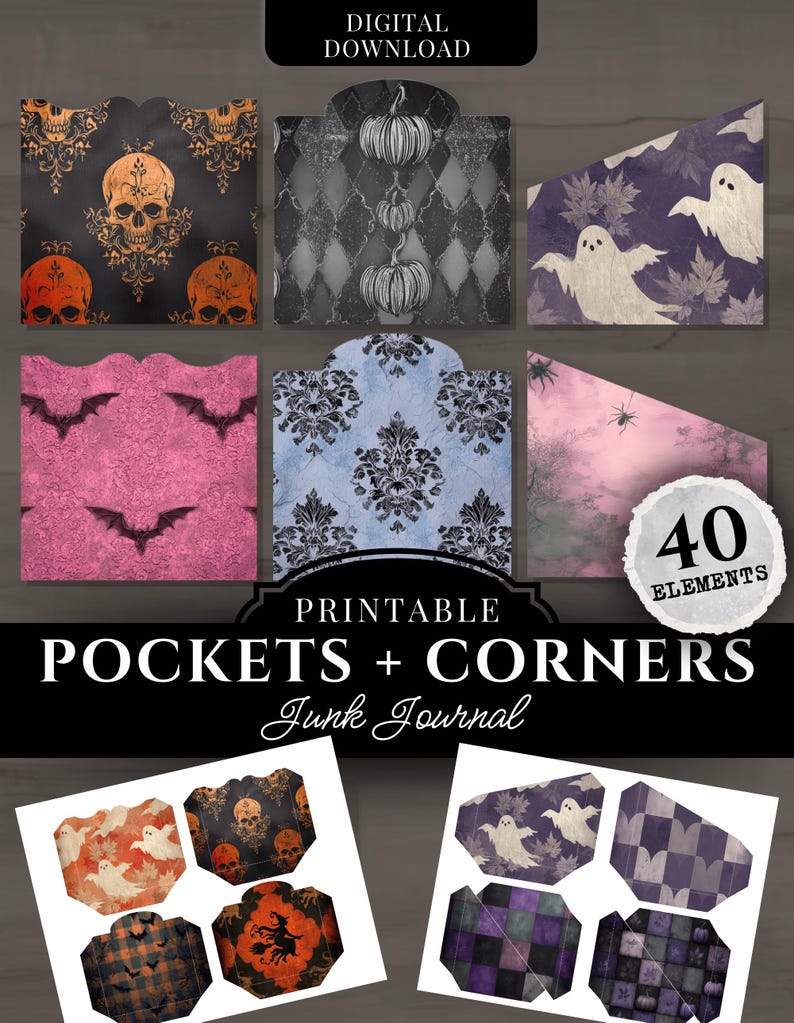 Halloween Digital Paper Pack | Spooky Damask, Ephemera (PDF) - Etsy