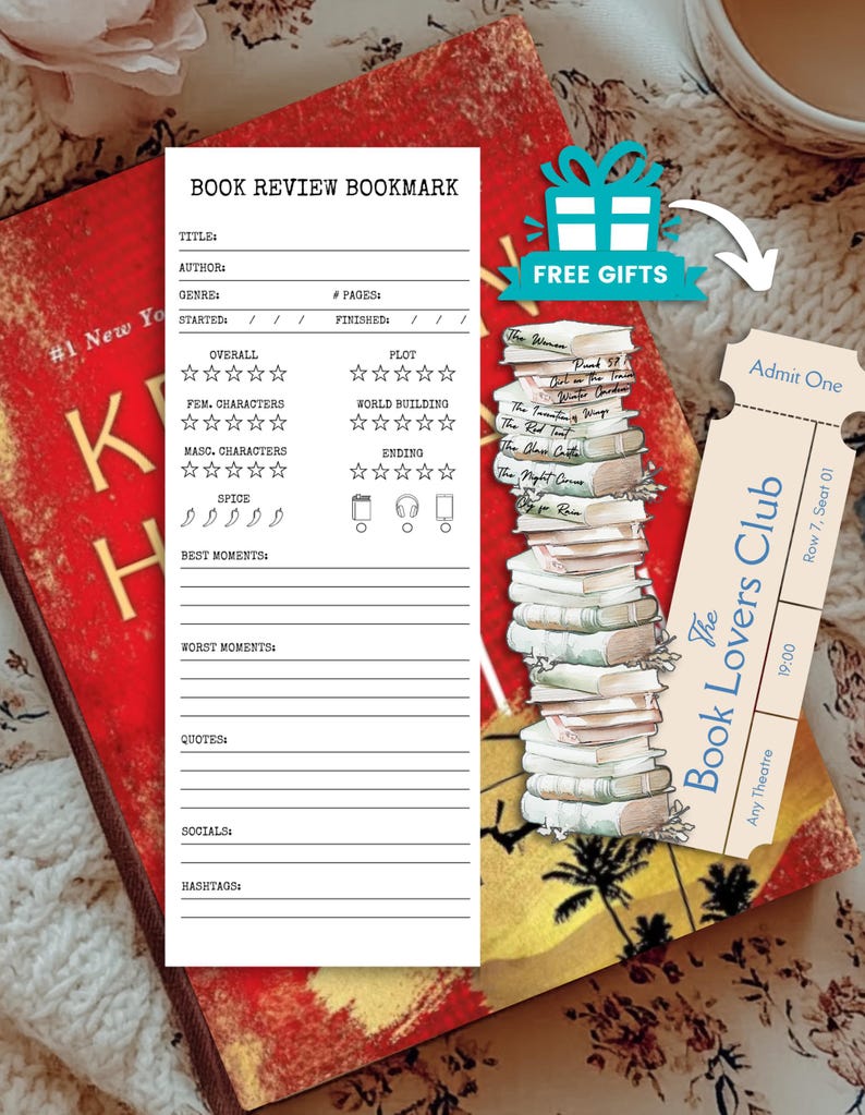 Book Review Bookmark, Canva Template, Printable Book Club Discussion ...