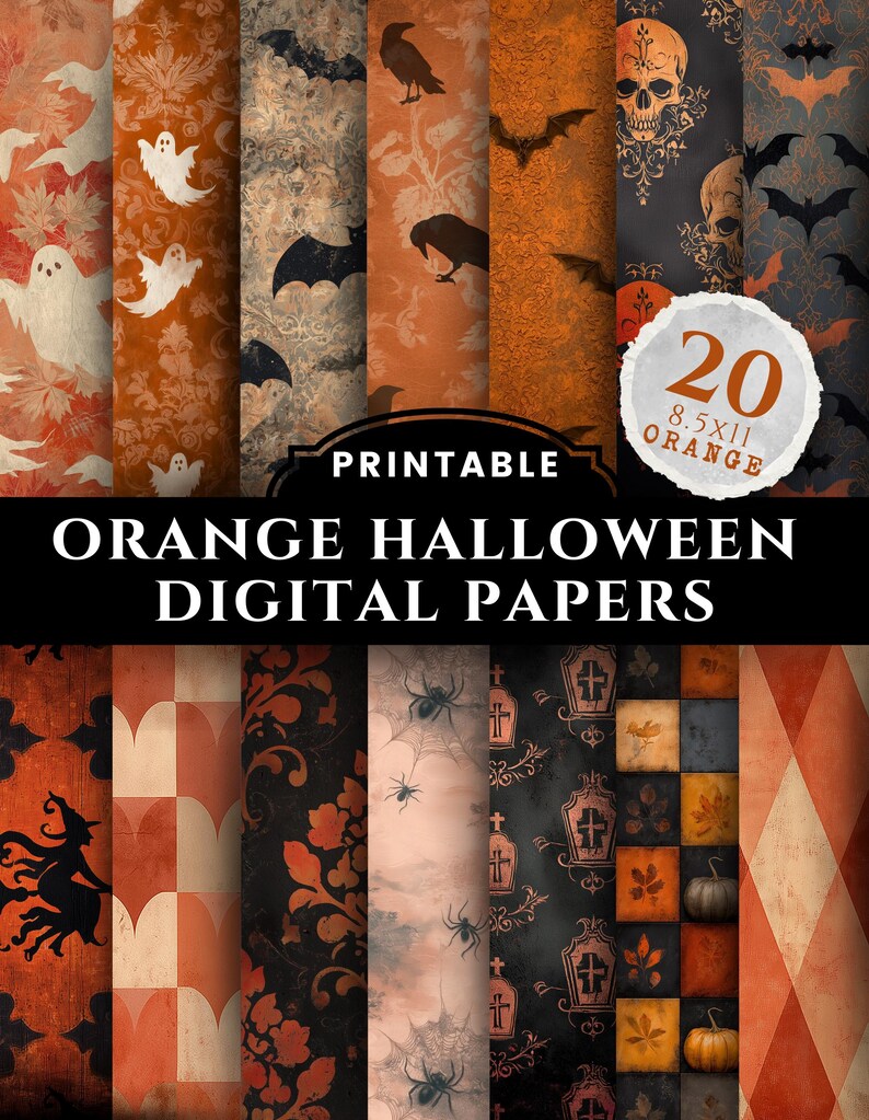 Halloween Digital Paper Pack | Spooky Damask, Ephemera (PDF) - Etsy