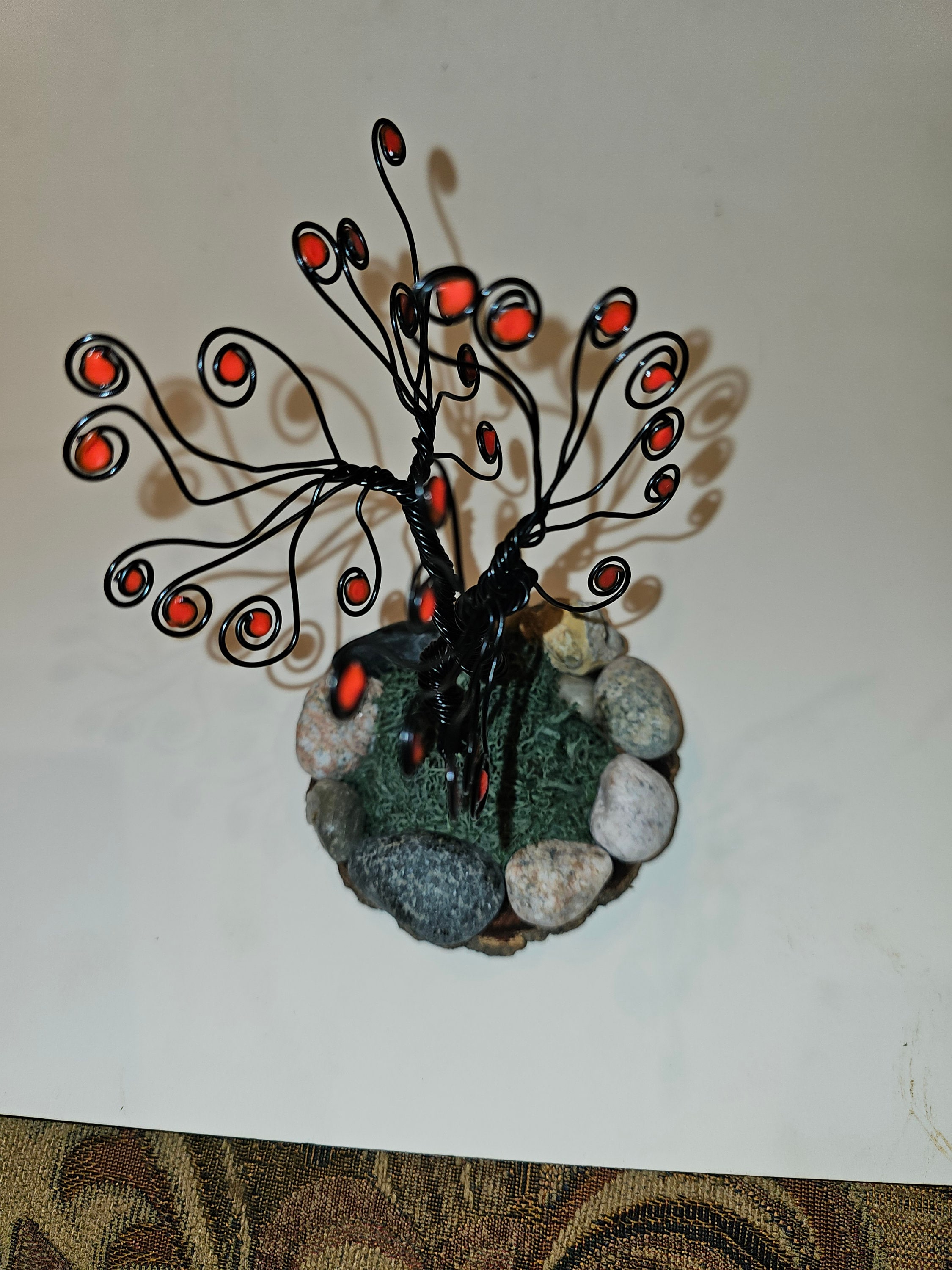 Handcrafted Wire Tree on a Wooden Base With Moss and Rocks From Lake ...
