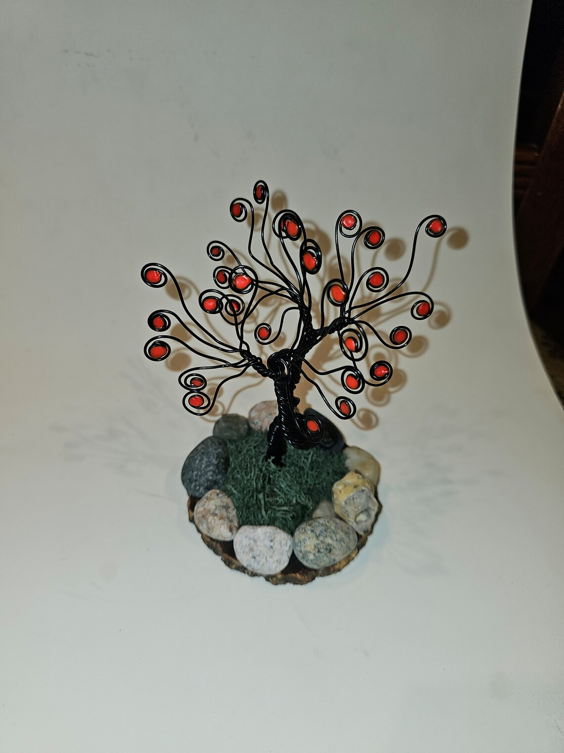Handcrafted Wire Tree on a Wooden Base With Moss and Rocks From Lake ...
