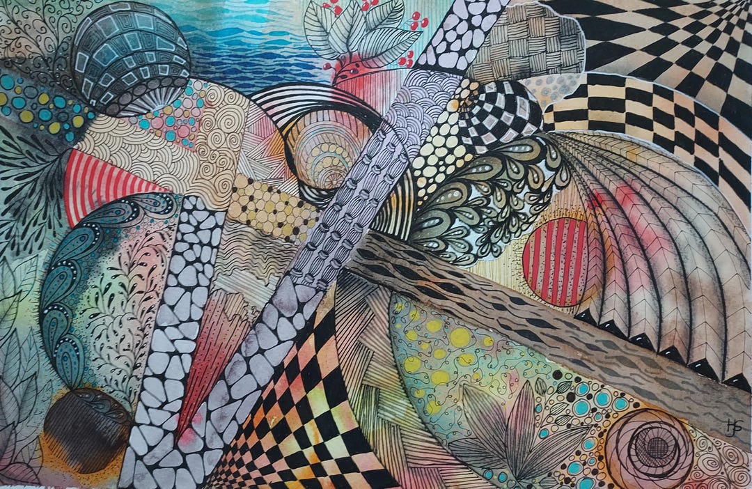 Abstract Watercolour and Zentangle Art - Etsy