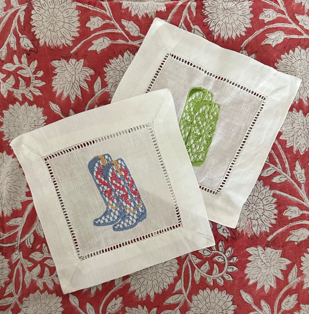 Cowboy Embroidered Linen Cocktail Napkins | Rodeo | Houston Rodeo ...