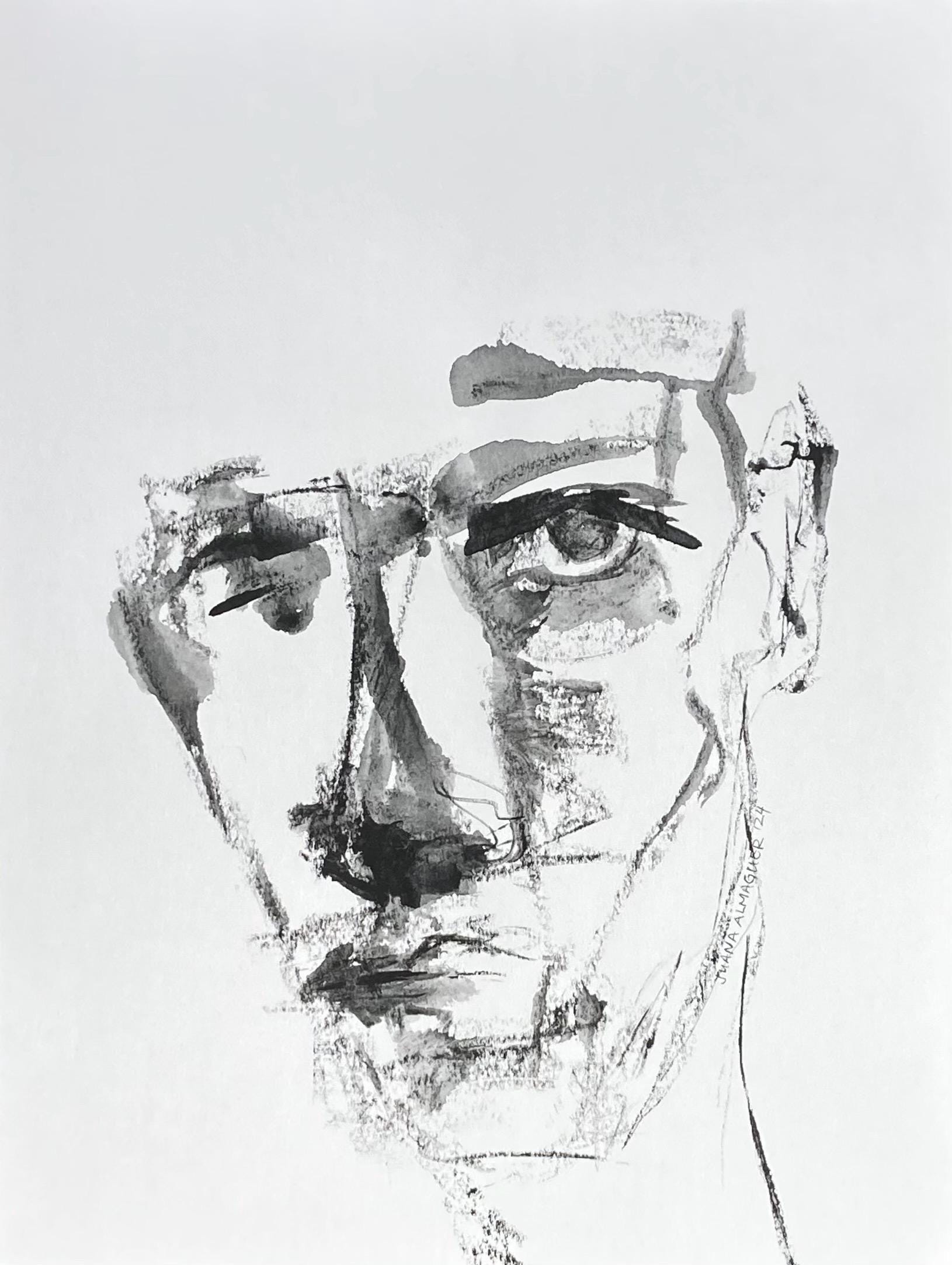 Black and White Expressive Portrait, Ink Sumi Painting - Etsy