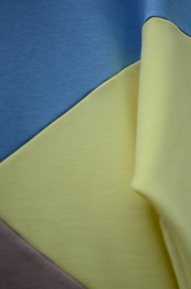 Triangle Upcycling Batwing Sweater, Color Block, Asymmetrical, Blue ...