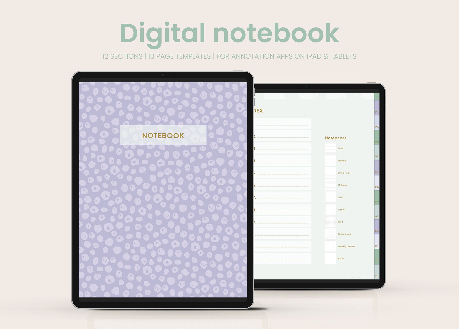 12-tab Digital Notebook for Goodnotes and Notability | Digital Notes ...