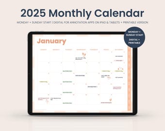 2025 Digital Monthly Calendar | Interactive PDF | Goodnotes Planner ...