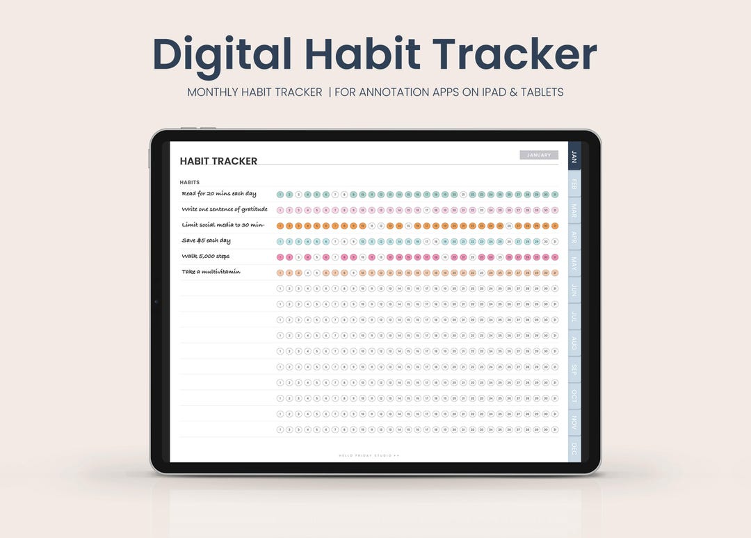 Digital Habit Tracker: 12 Month Interactive PDF for Goodnotes ...