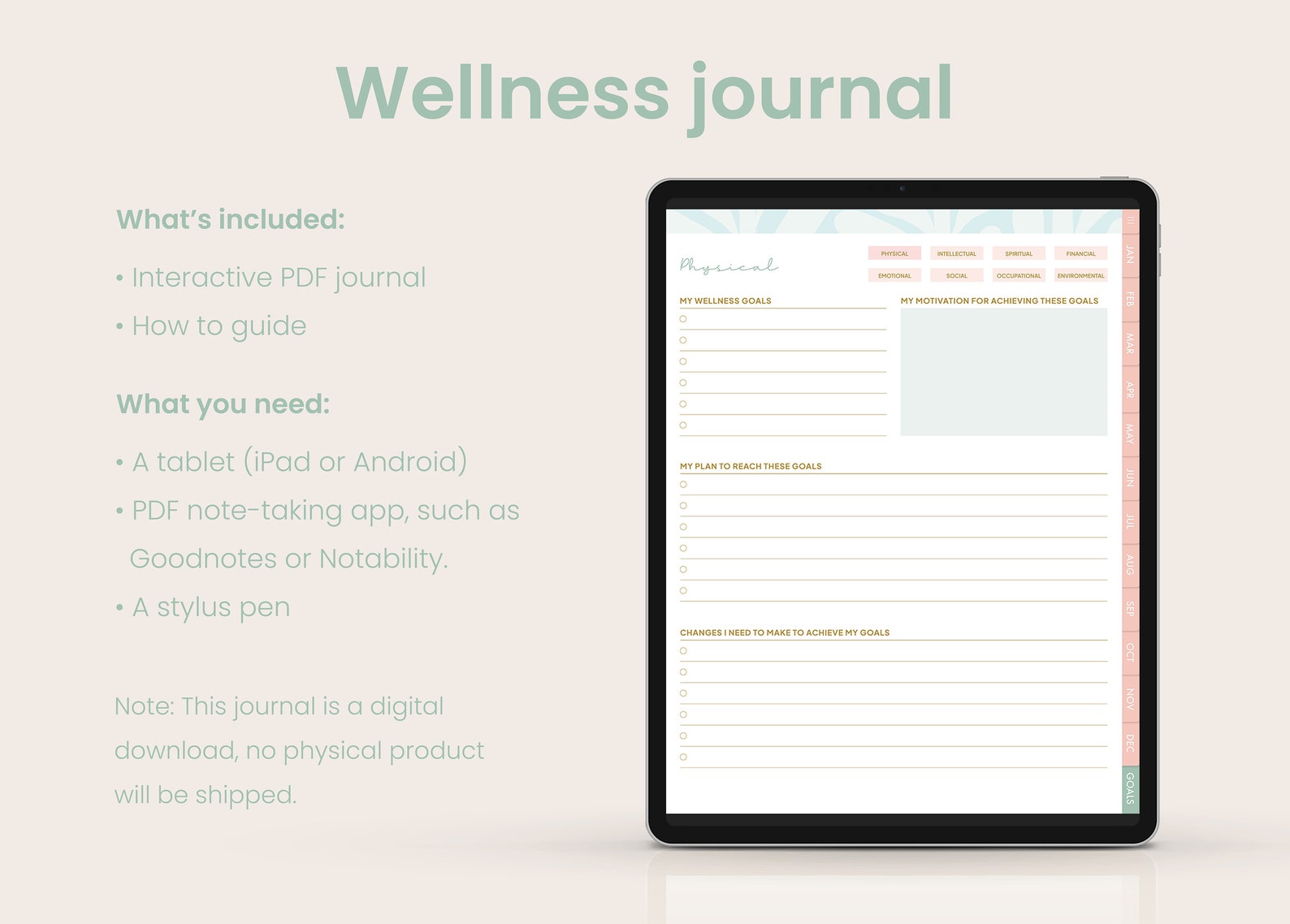 Digital Wellness Journal | Guided Wellness Planner | Goal Setting ...