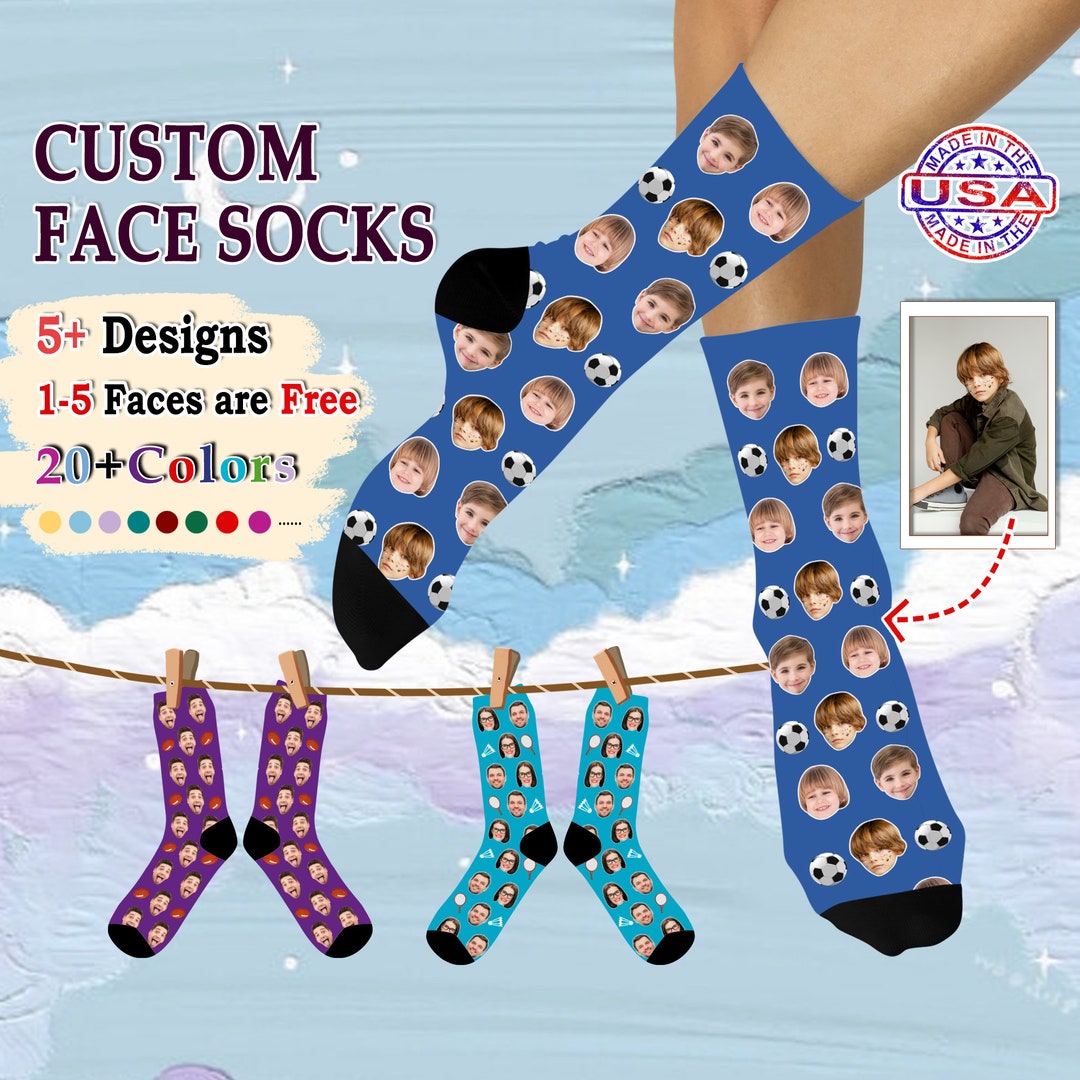 Custom Face Socks for Team Member, Personalized Funny Socks , Football ...