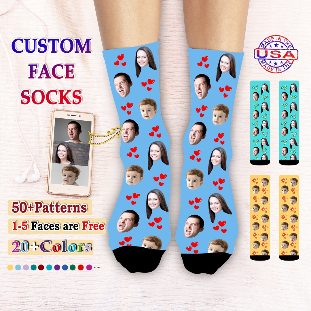 Custom Face Socks, Personalized Photo Socks, Any Faces on Socks, Text ...
