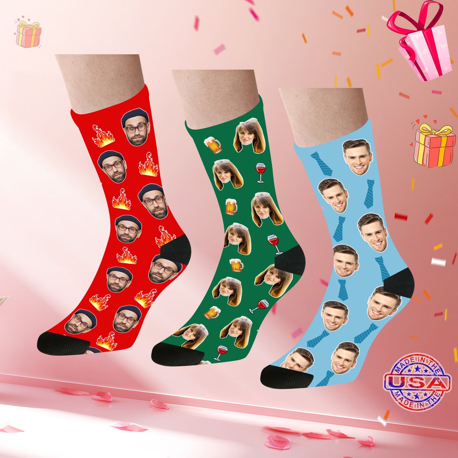Custom Face Socks, Personalized Photo Socks, Any Faces on Socks, Text ...