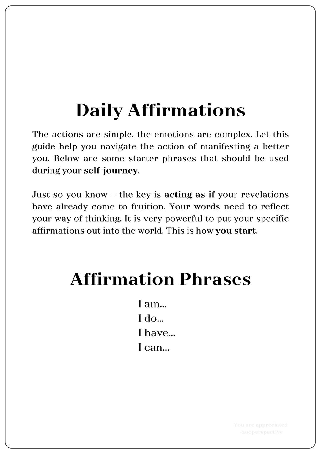 Daily Affirmations Template for Journaling and Mood Boarding - Etsy