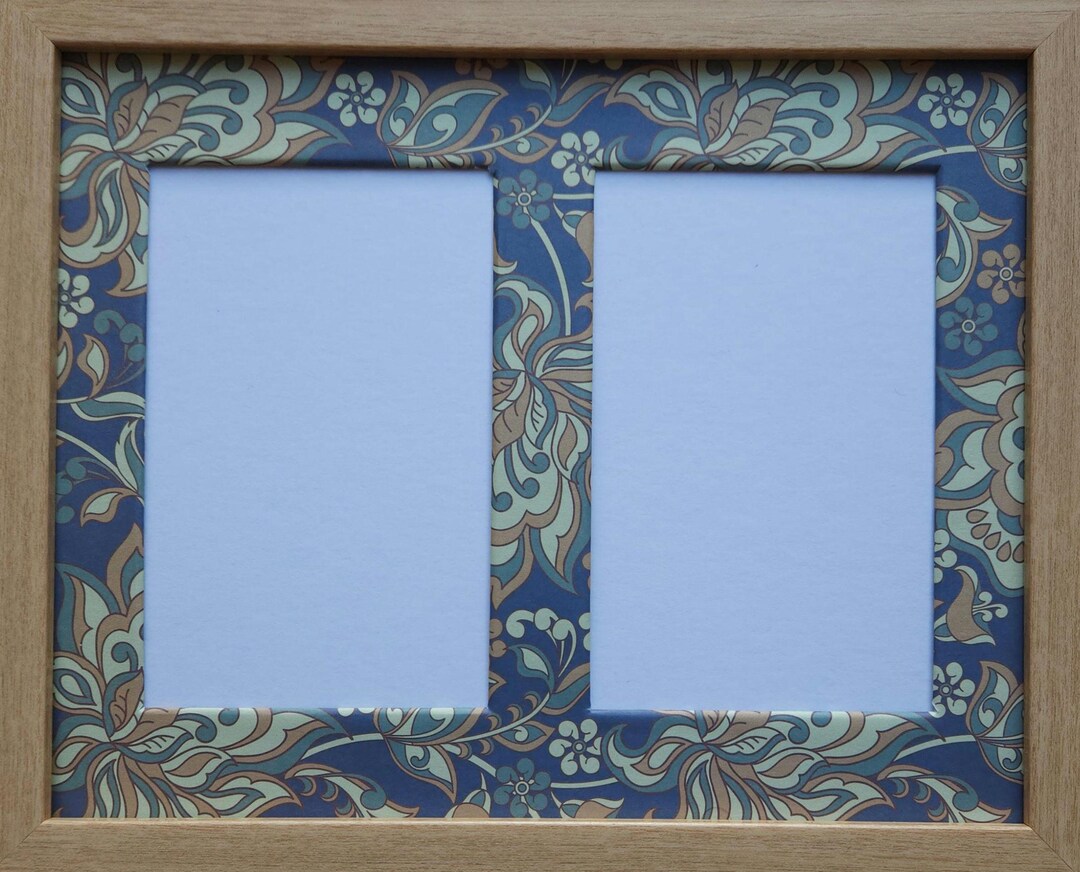 Blue & Gold Floral Double Photo Mat: Handmade Picture Frame - Etsy
