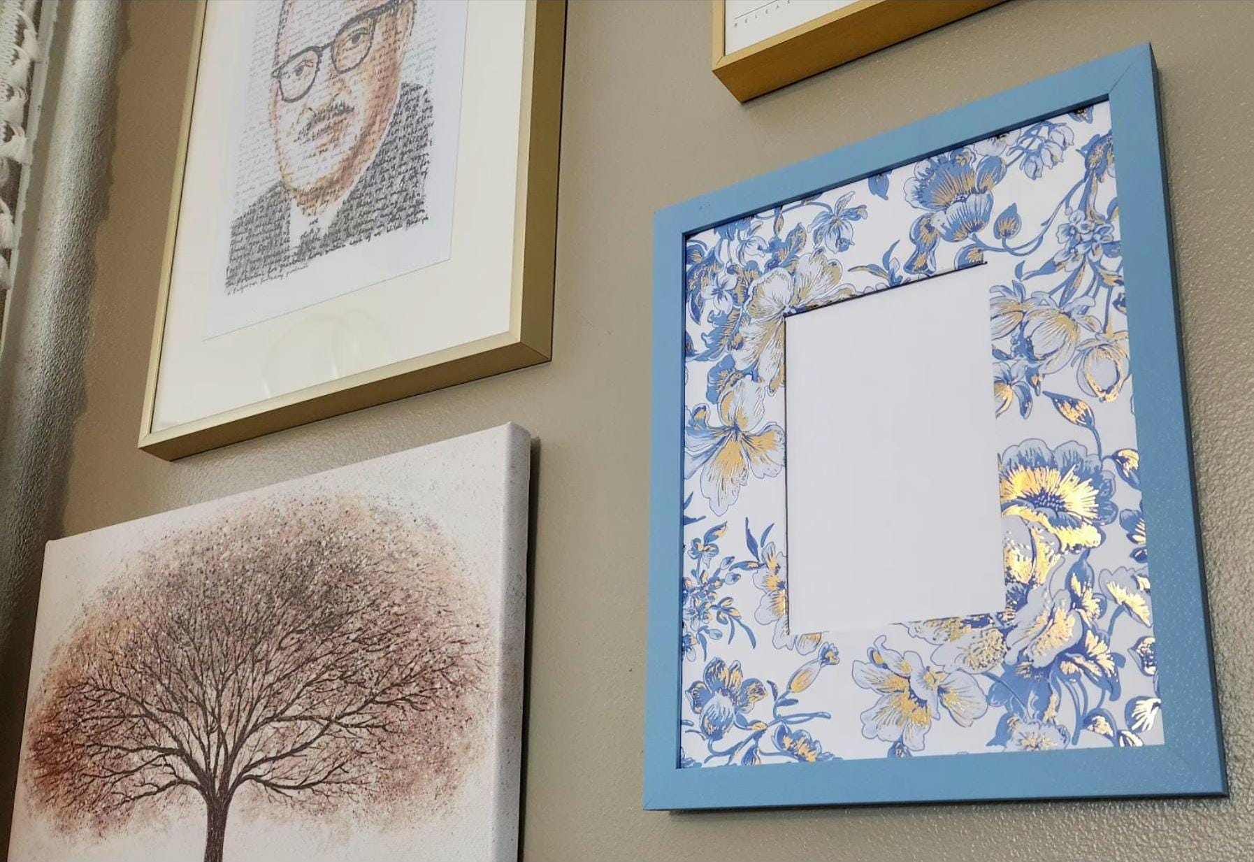 Handmade Blue Chinoiserie Floral Photo Mat for 8x10 Frame, Fits 4x6 ...