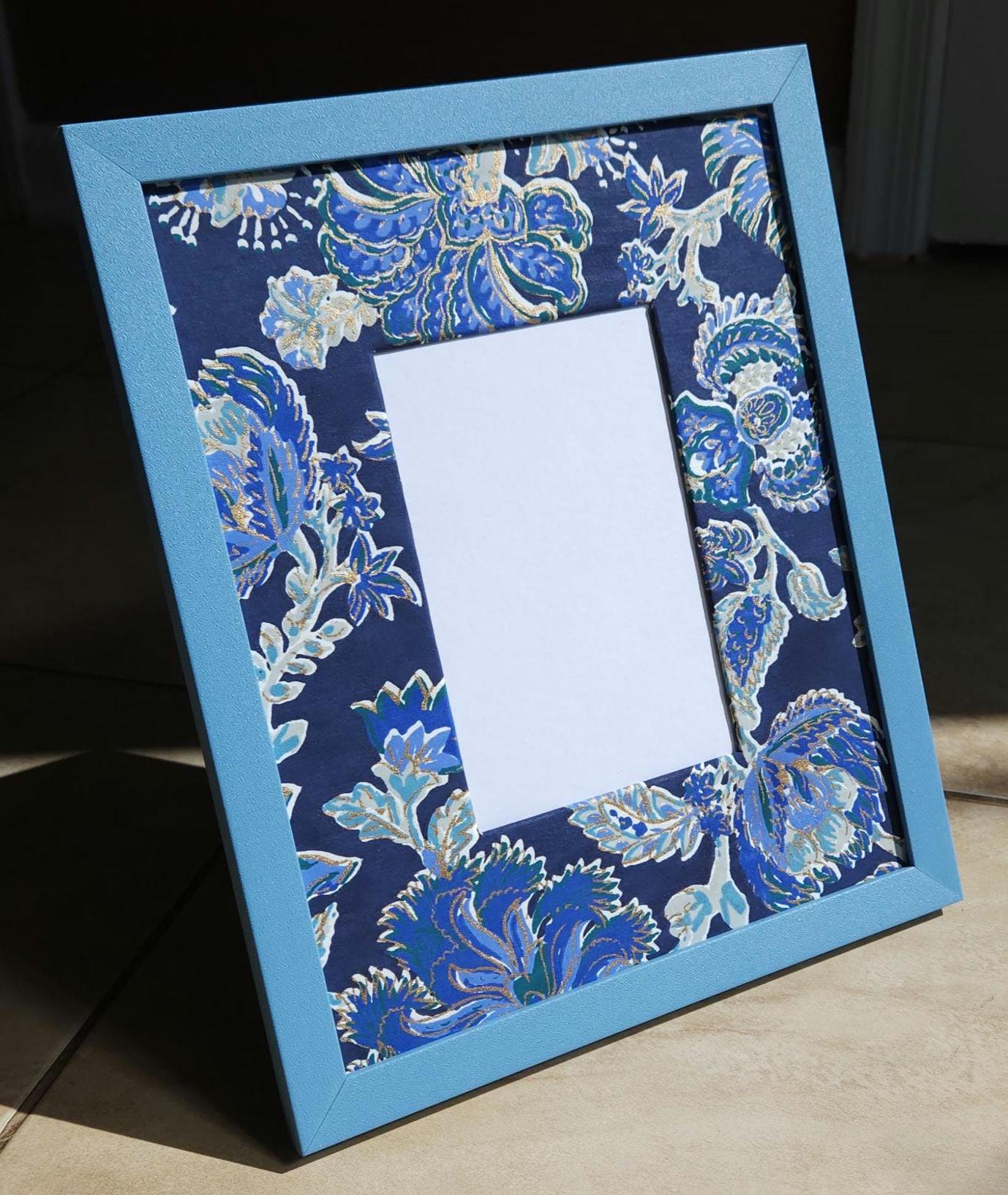 Royal Blue & Gold Floral Mat, 8x10 Photo Frame, Handcrafted Statement ...