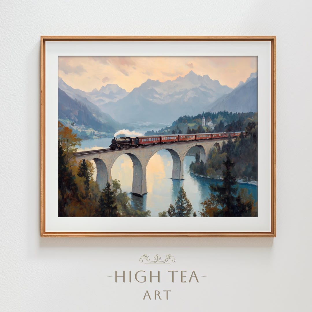 Vintage Steam Train Oil Painting Digital Download Art Print Neutral ...