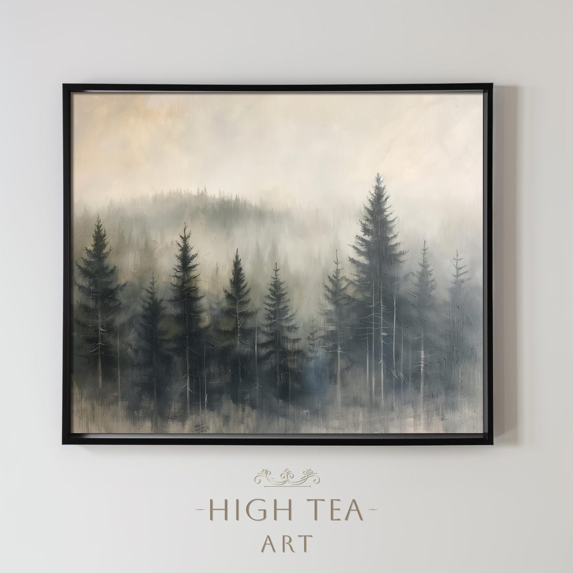 Printable Pine Forest Evergreen Landscape Oil Painting Digital Art ...
