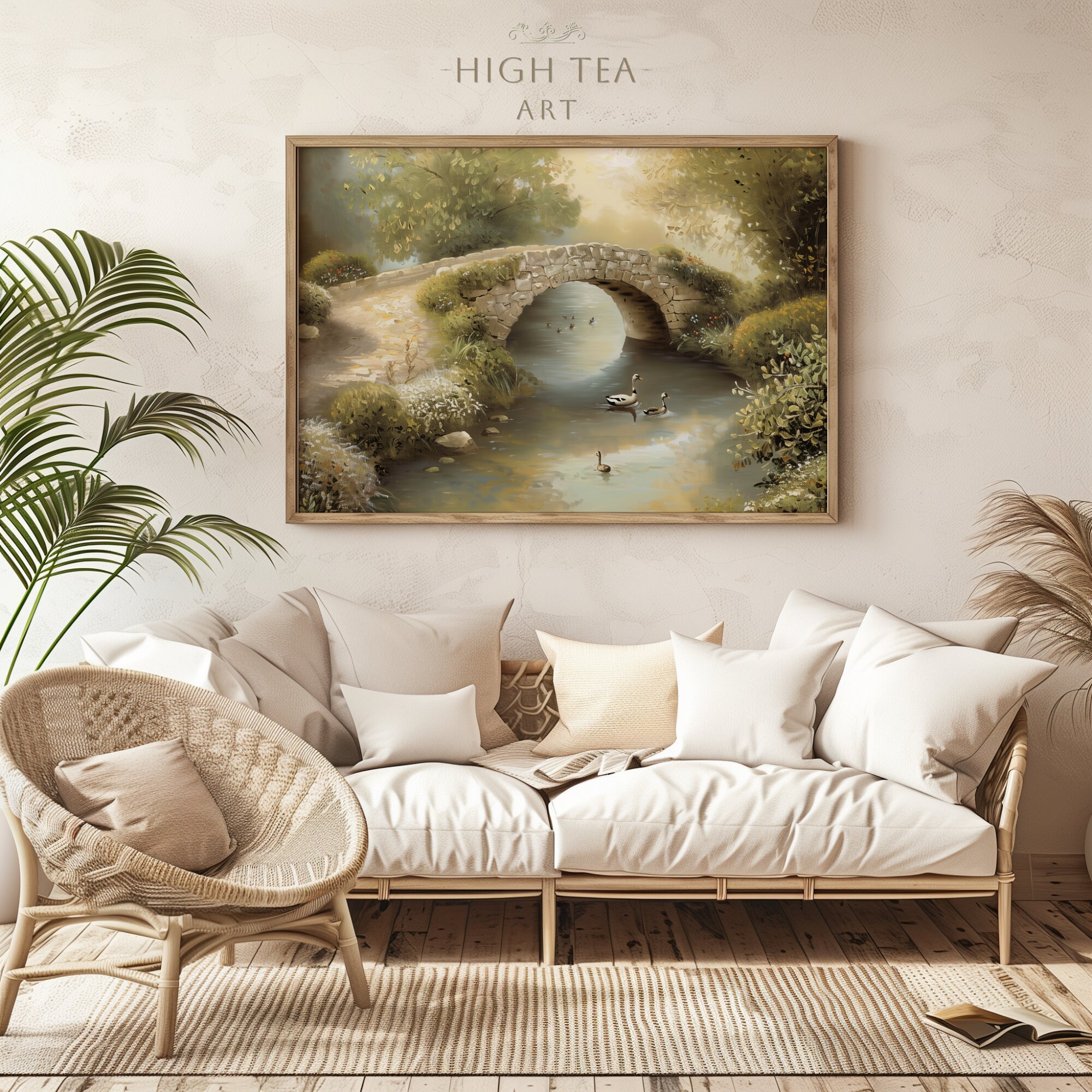 Printable Cobblestone Bridge Countryside Oil Painting Digital Art ...