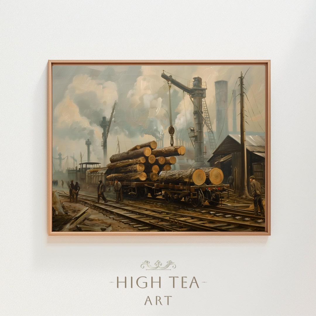 Printable Oil Painting Digital Art Print Rustic Train Station Vintage ...