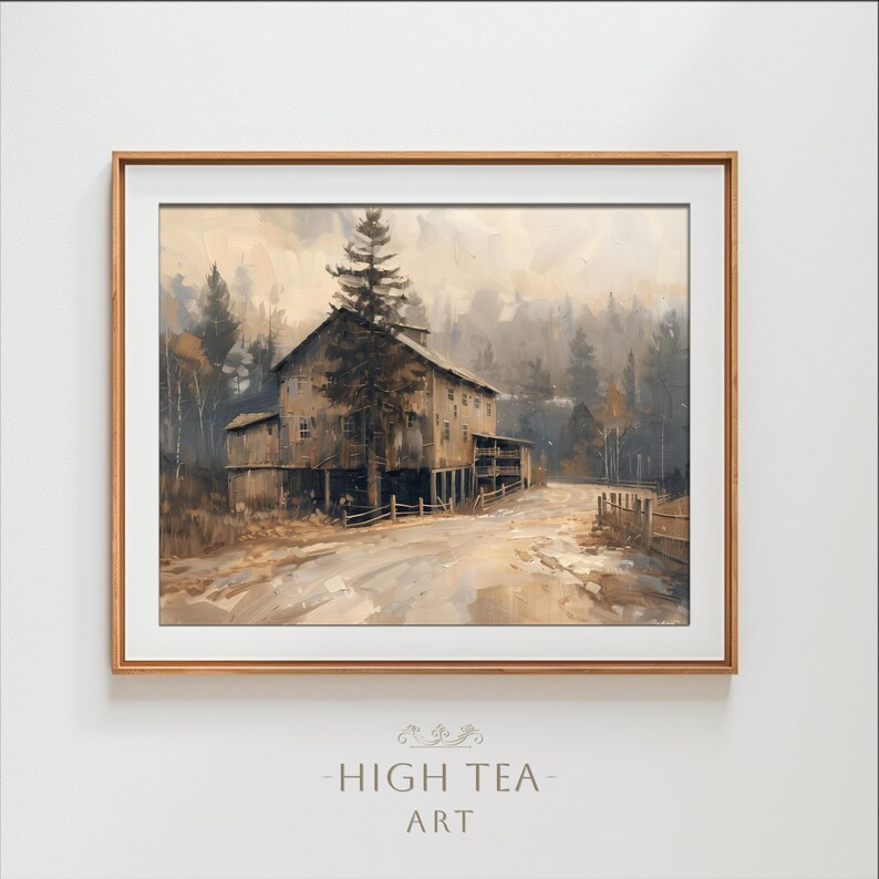 Printable Oil Painting Digital Art Print Forest Wooden Rustic Charm ...