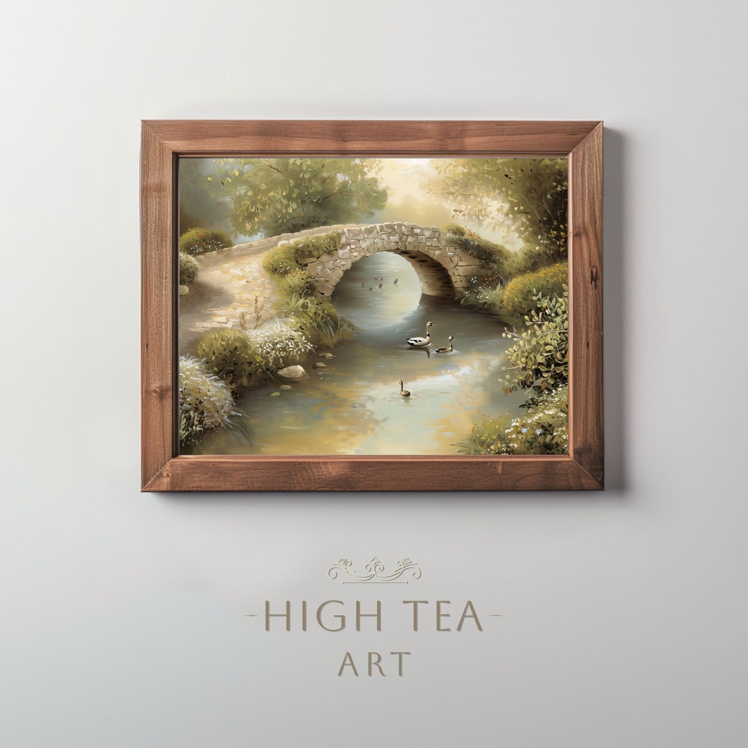 Printable Cobblestone Bridge Countryside Oil Painting Digital Art ...