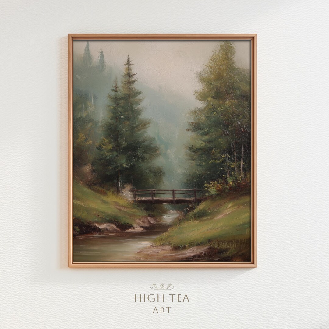 Vintage Forest Trees Oil Painting Digital Download Art Printable Wooden ...