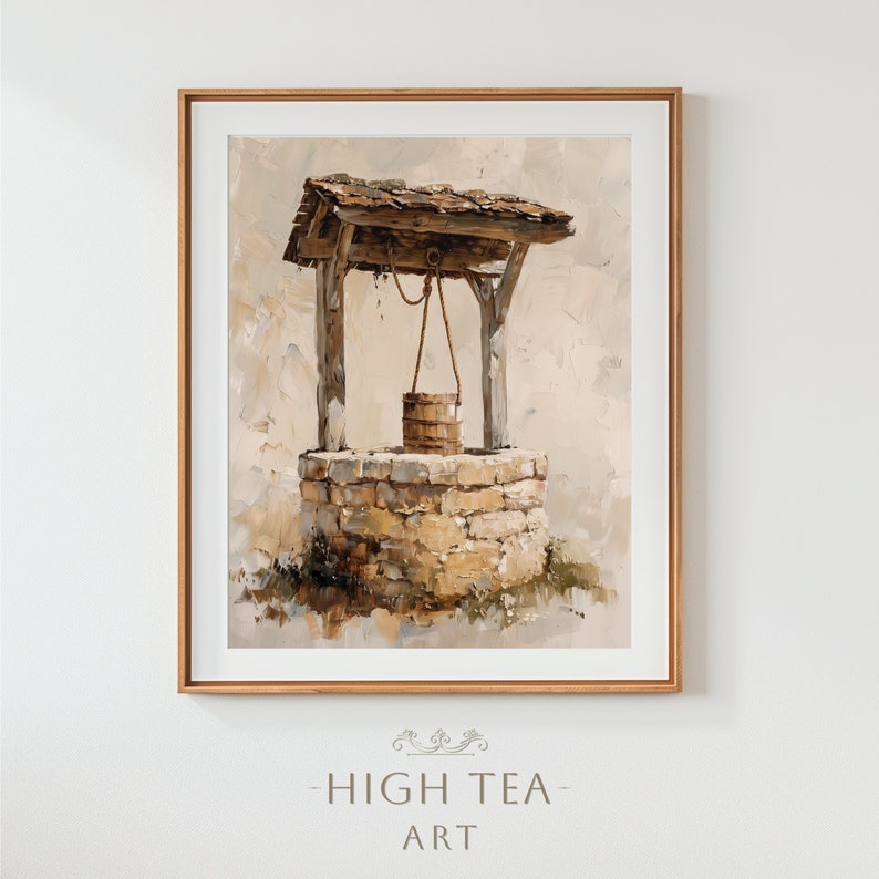Printable Water Well Landscape Oil Painting Digital Art Print Rustic ...