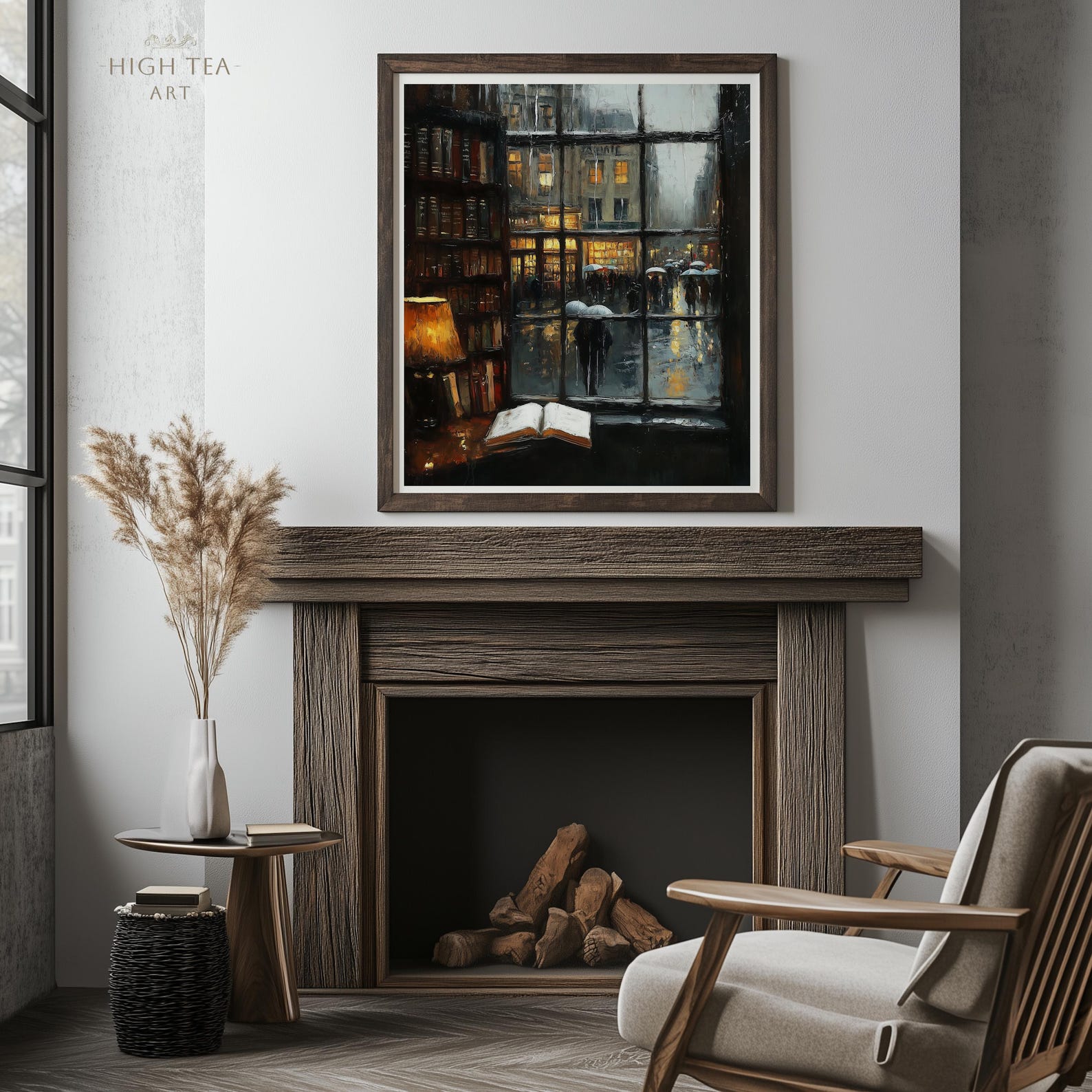 Vintage 19th Century Bookstore Window Rainy Overcast City Digital ...