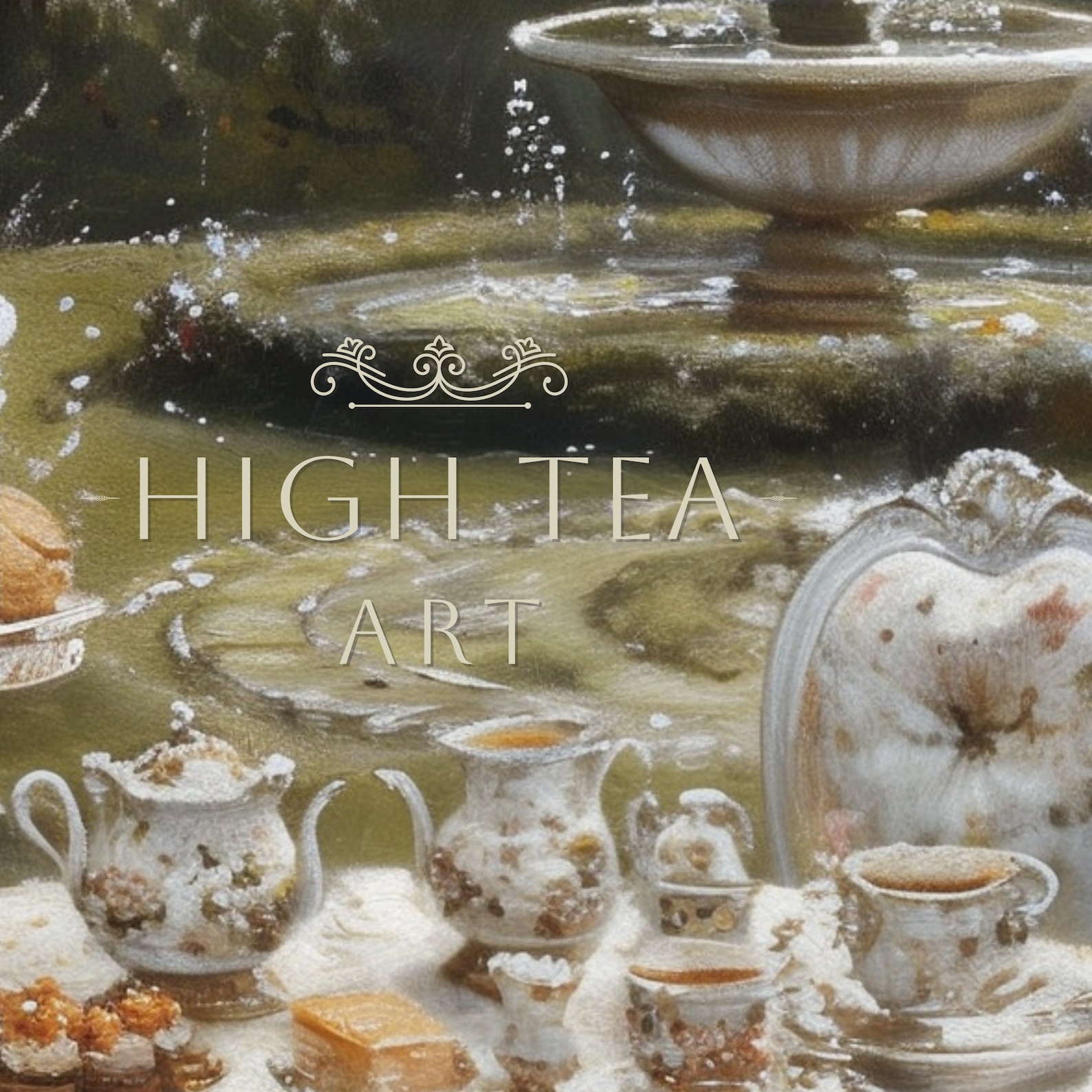 French Garden High Tea Oil Painting Print | Rustic Cottagecore Wall Art ...